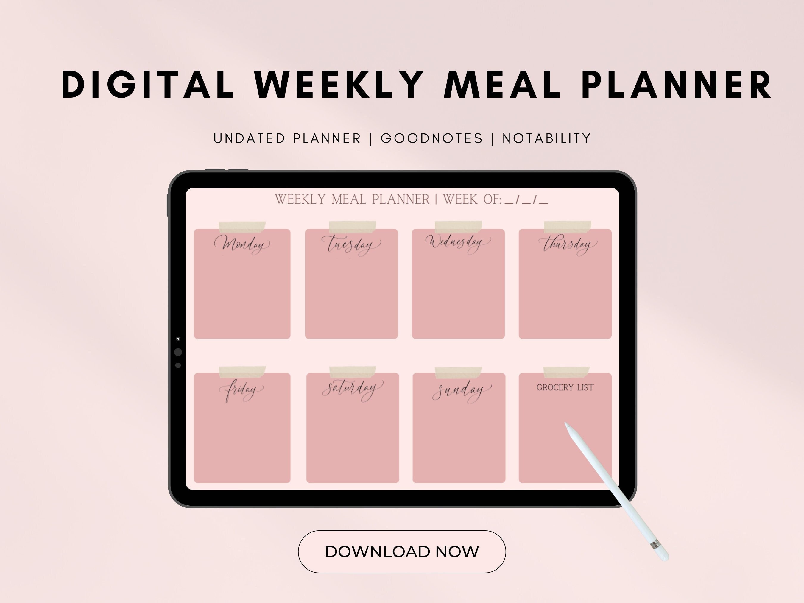 Digital Meal Planner, Weekly Meal Planner, Goodnotes Meal Plan, iPad ...
