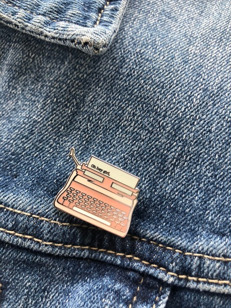 Pink Typewriter Enamel Pin, Hey Girl Enamel Pin, Ryan Gosling Hey Girl ...
