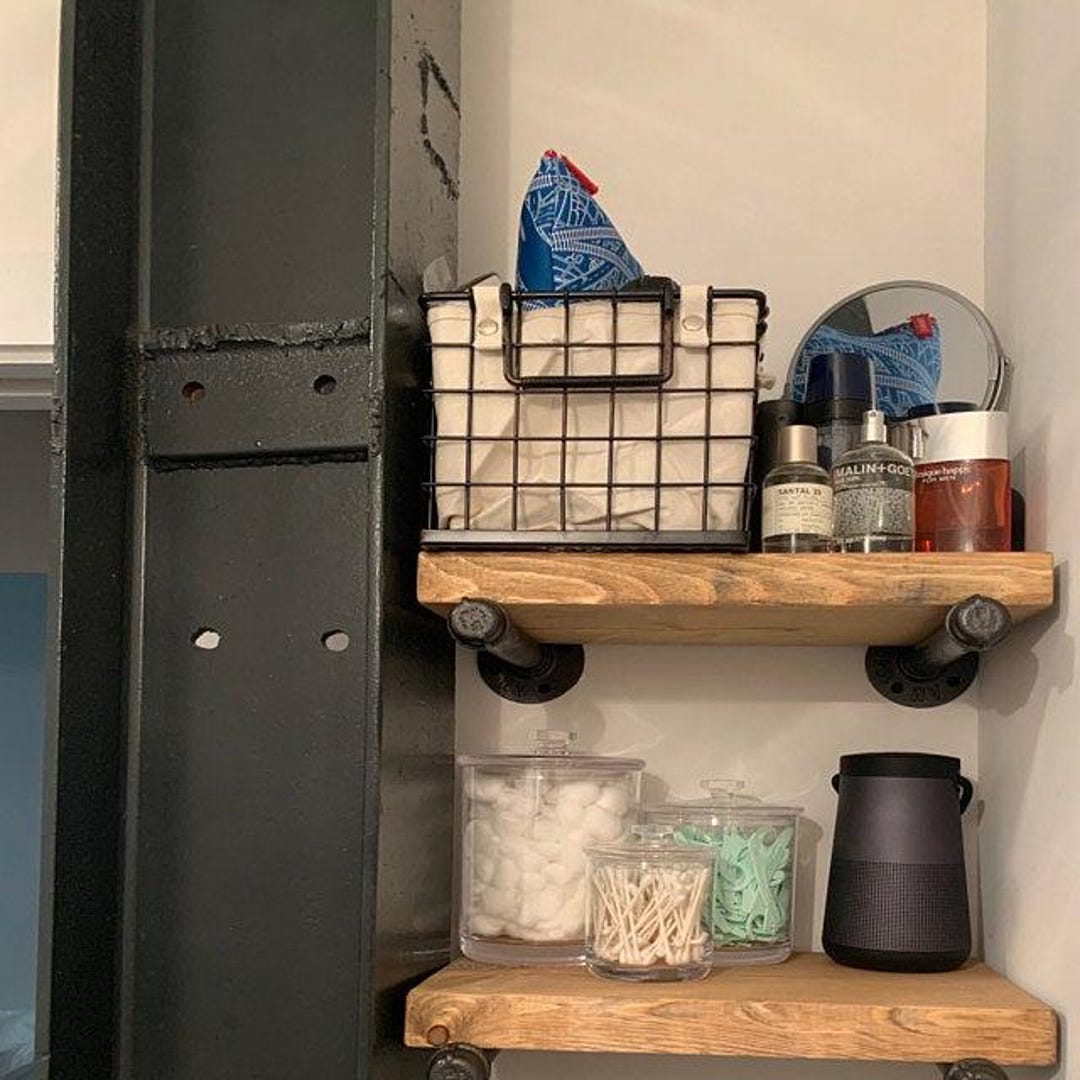 Rustic Wood Industrial Pipe Shelf | 9" Deep | Rustic Wood Shelves ...