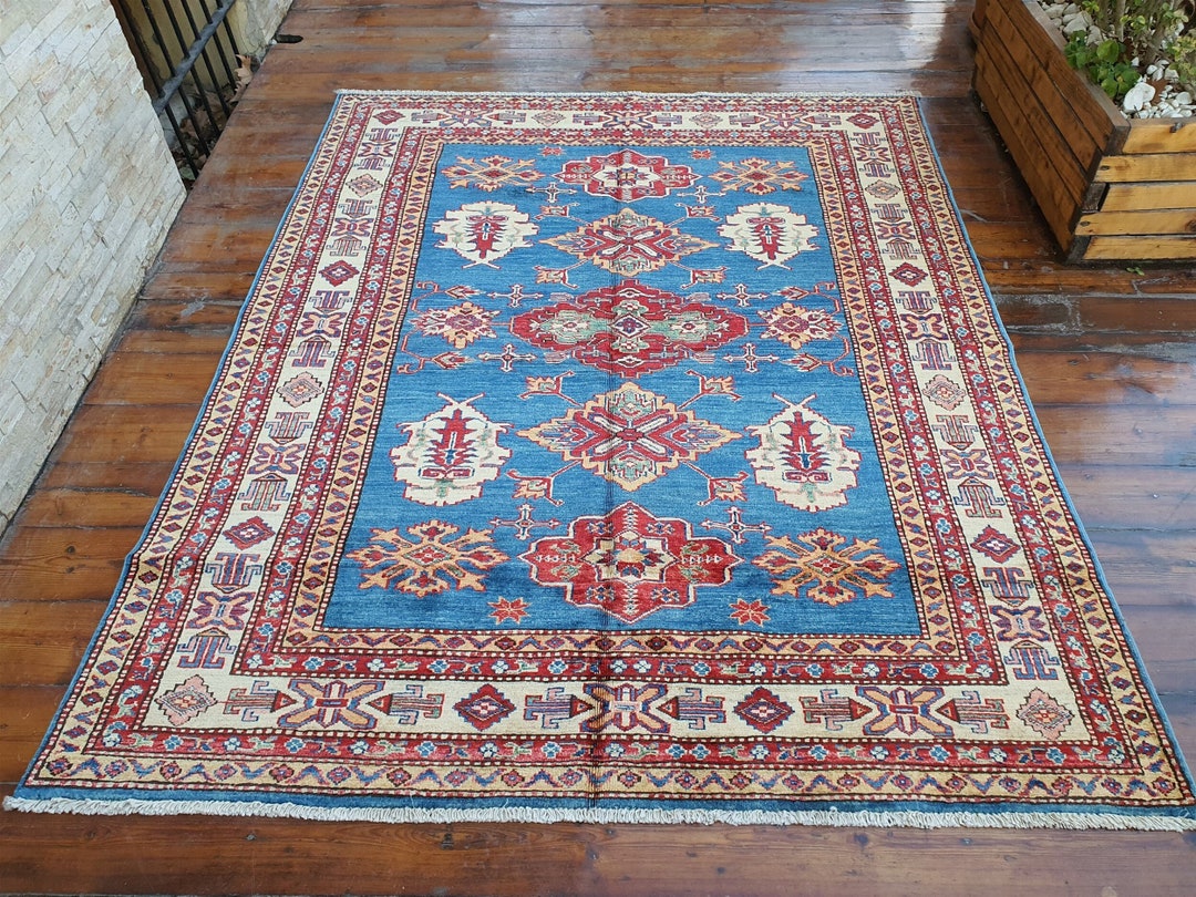 Handmade Azerbaijan Rug: 5x6 Geometric Wool Kazak Design - Etsy