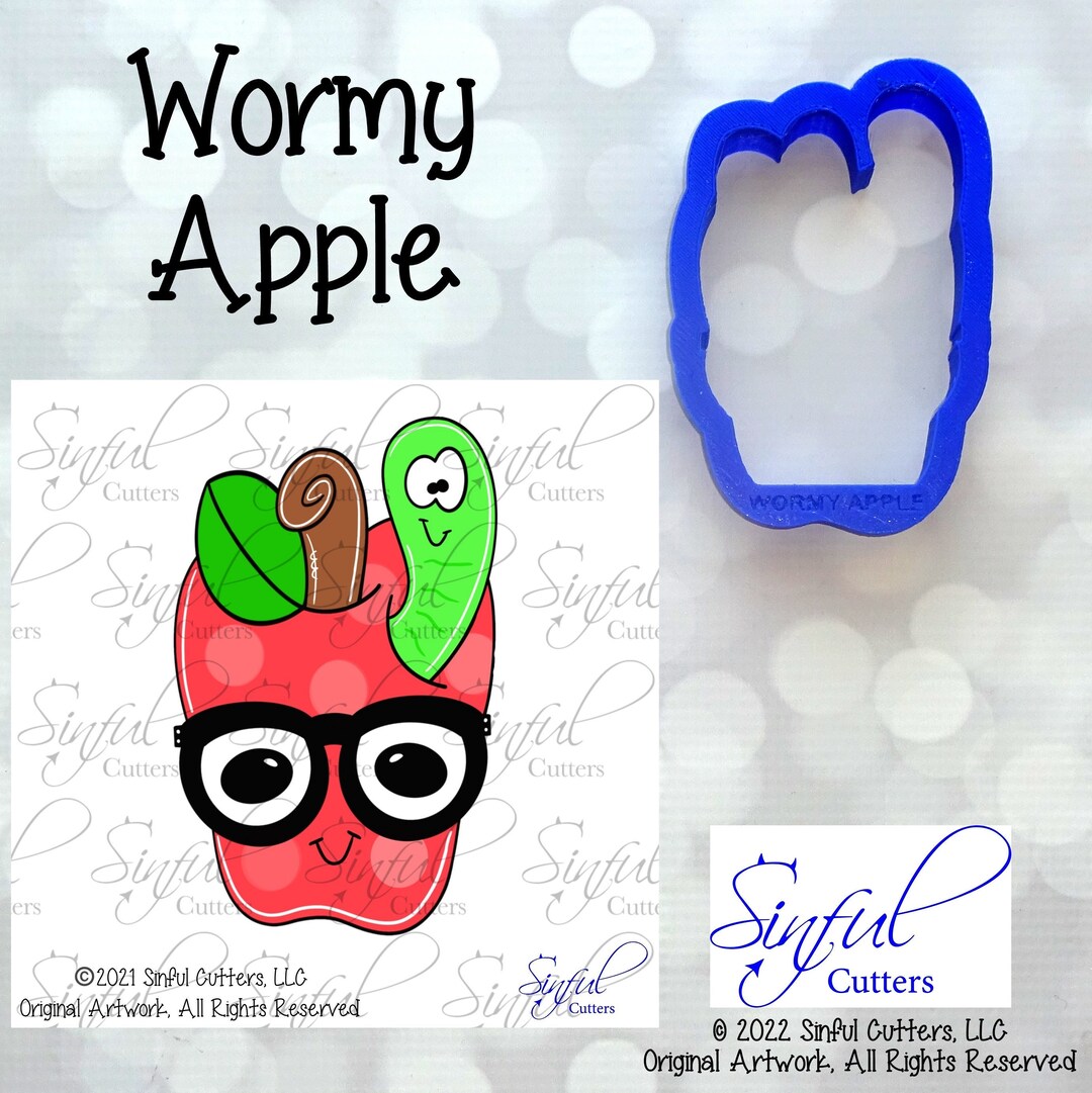 Wormy Apple Cookie Cutter Stls & PNG Clipart: Back to School (2 Sizes ...