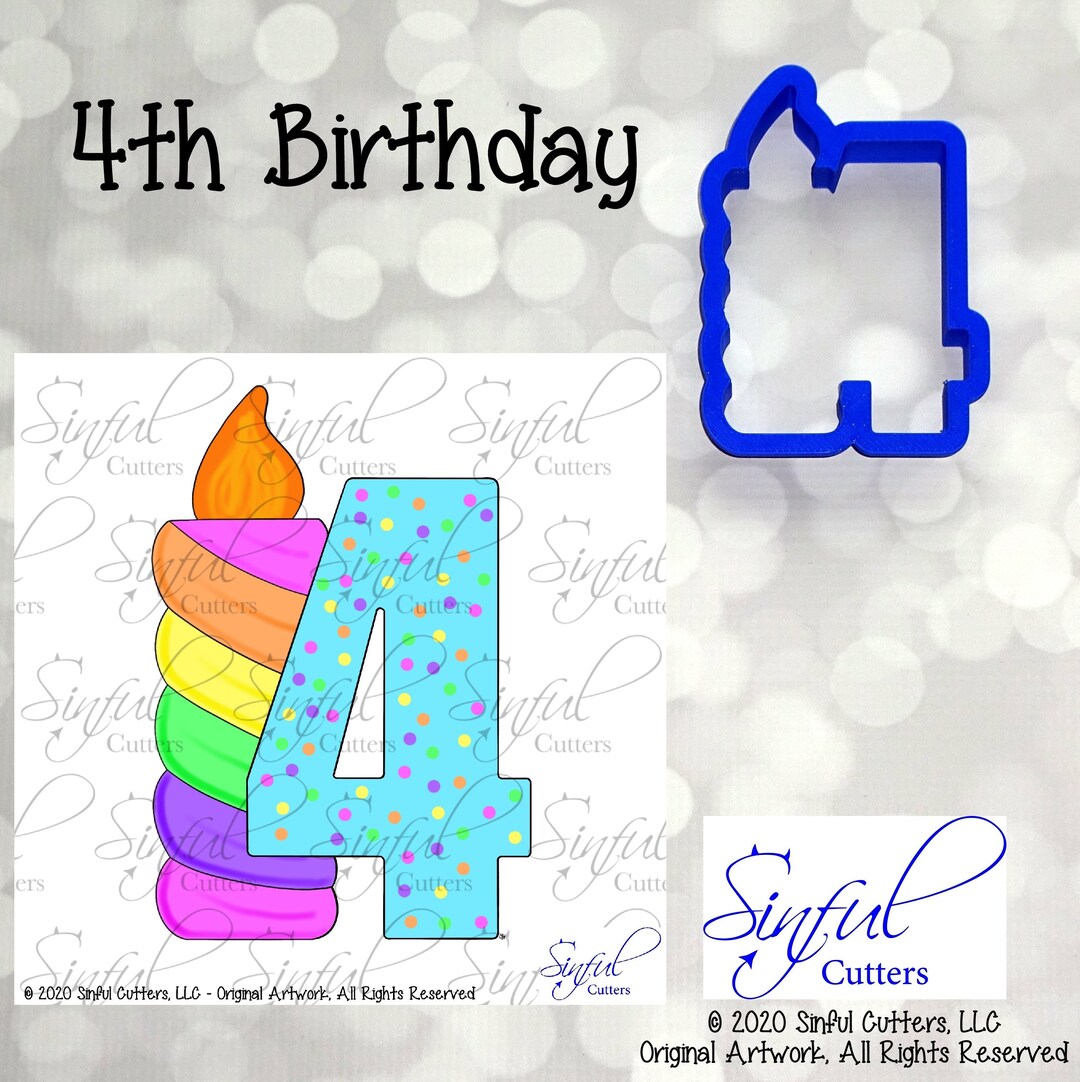 4th Birthday Cookie Cutter STL Files & PNG Clipart: Baking, 3D Printing ...