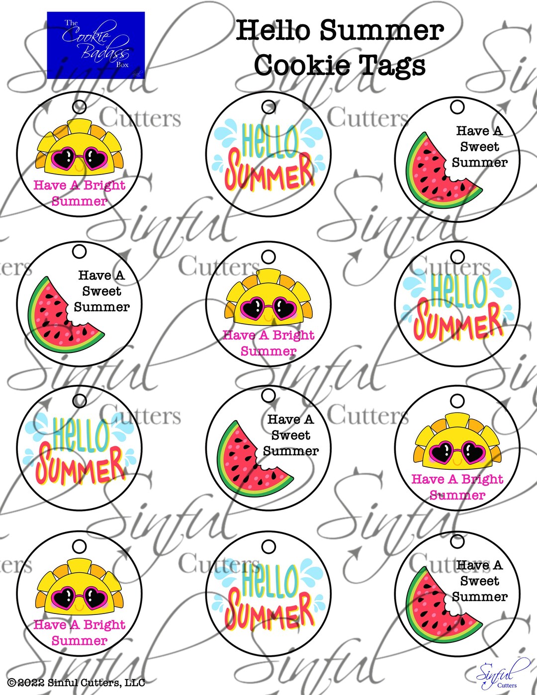 Printable Gift Tags Hello Summer 2 Round Instant Download PDF - Etsy
