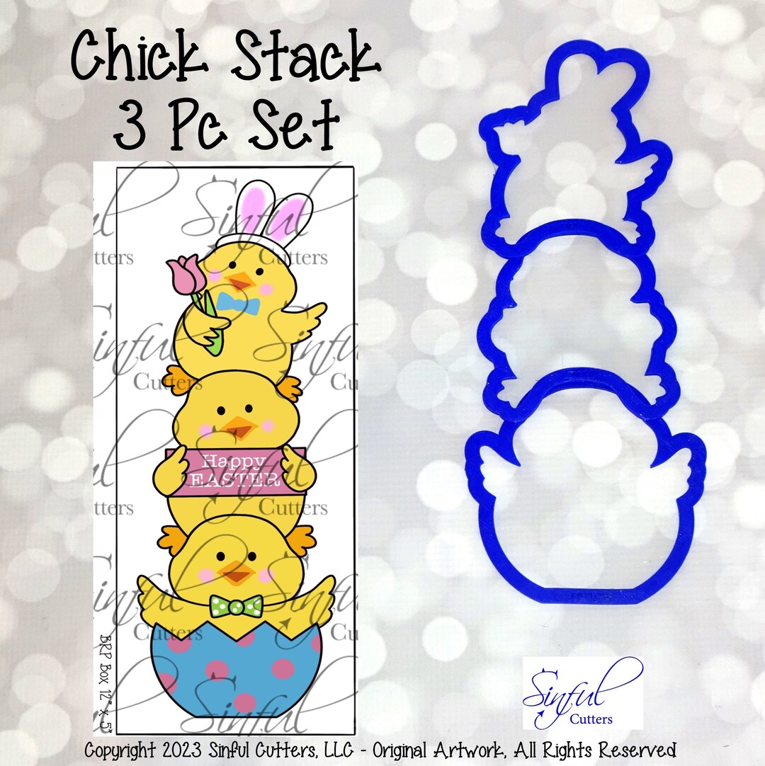 Chick Stack 3 Pc Cookie Cutter STL Files & PNG Clipart, Print at Home ...