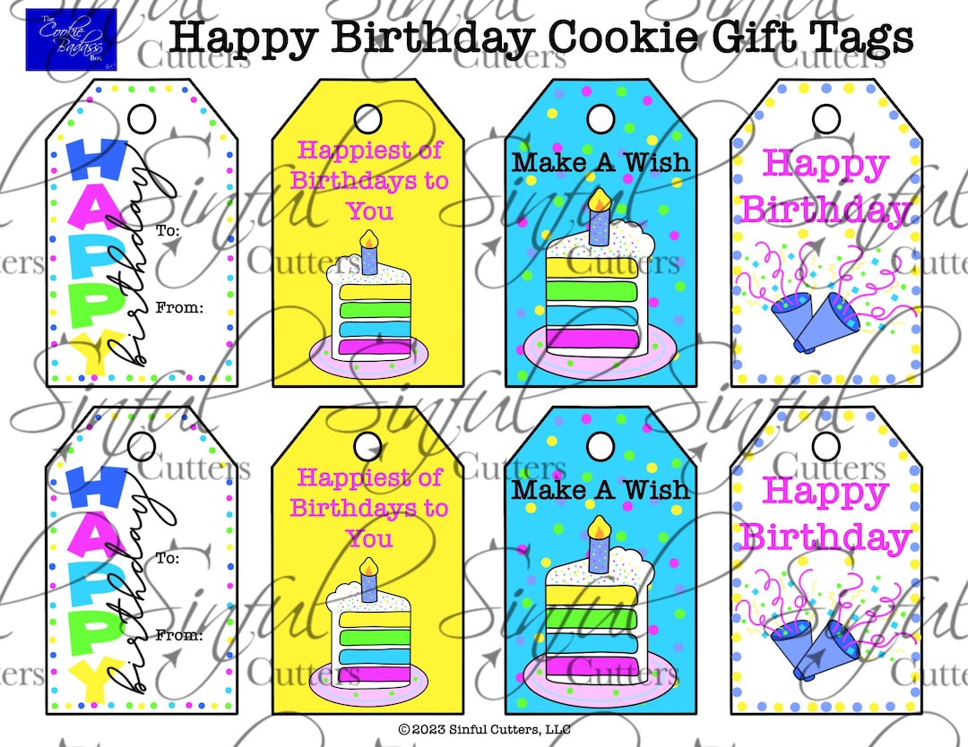 Happy Birthday 3.5" Gift Tags, Print at Home, Instant Download PDF ...