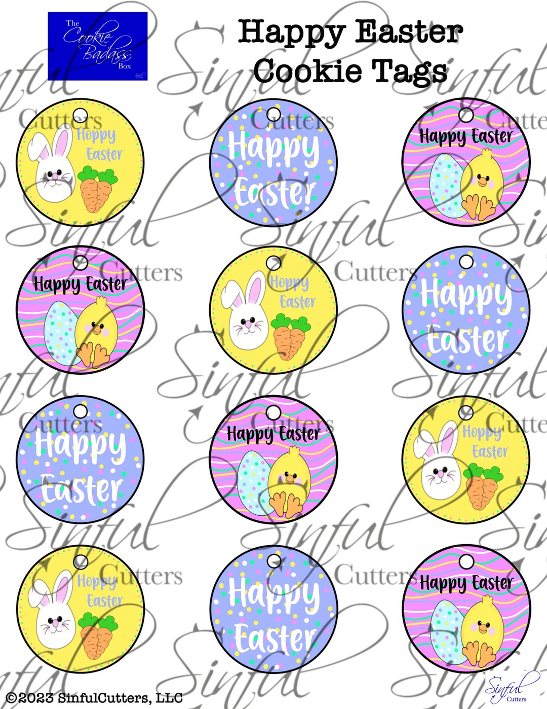 Happy Easter Cookie Gift Tags: Bunny, Chick, Carrot (2" Round Printable ...