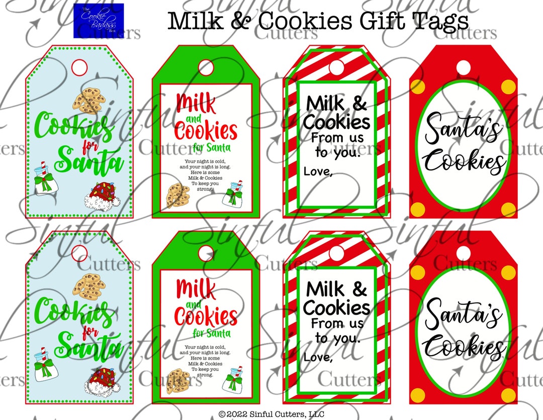 Printable Gift Tags - Milk and Cookies Christmas Gift Tags - Instant ...