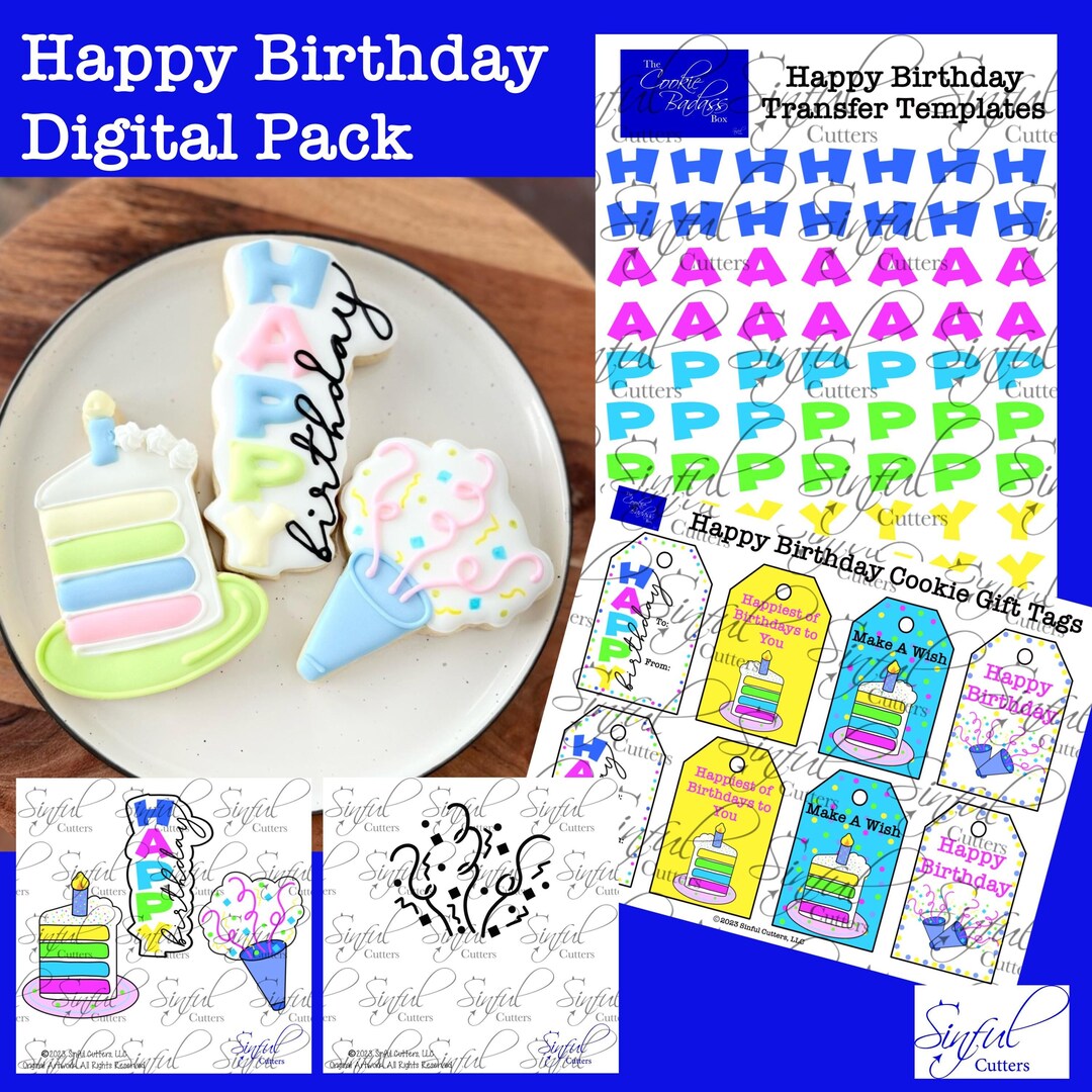 Happy Birthday Digital Pack: Cutter Stls, PNG Clipart, Stencil SVG ...