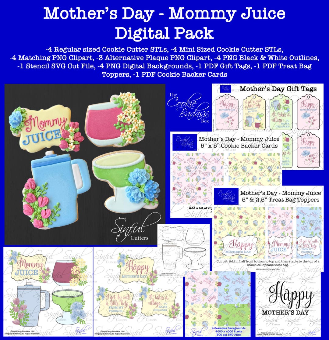 Mommy Juice Mother's Day Pack: Cutter Stls, PNG, SVG Stencil File, Tags ...