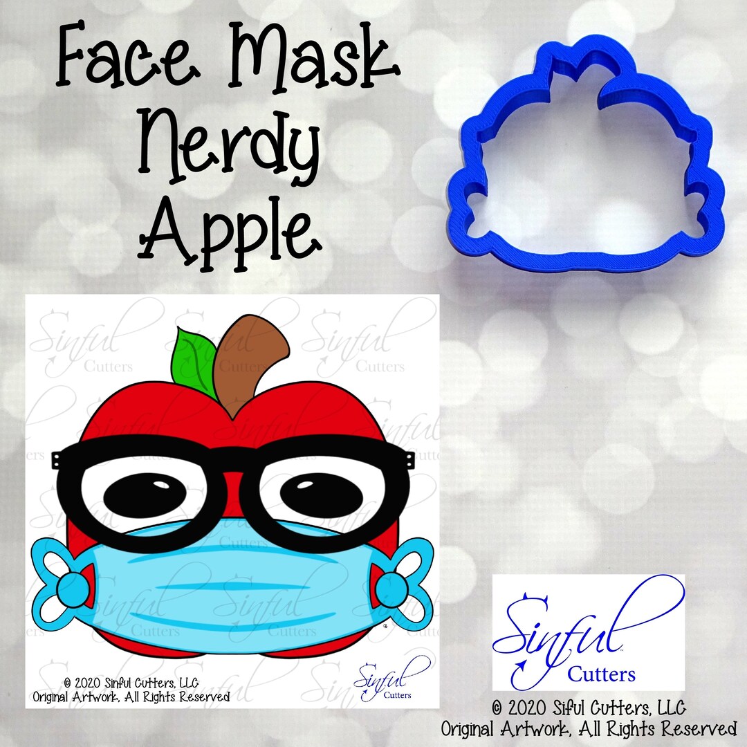 STL File Only 3.5 Face Mask Nerdy Apple Print at Home School Cookie ...