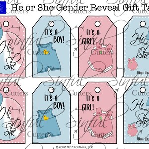 Gender Reveal Gift Tags: He or She Baby Shower (PDF Digital Download ...