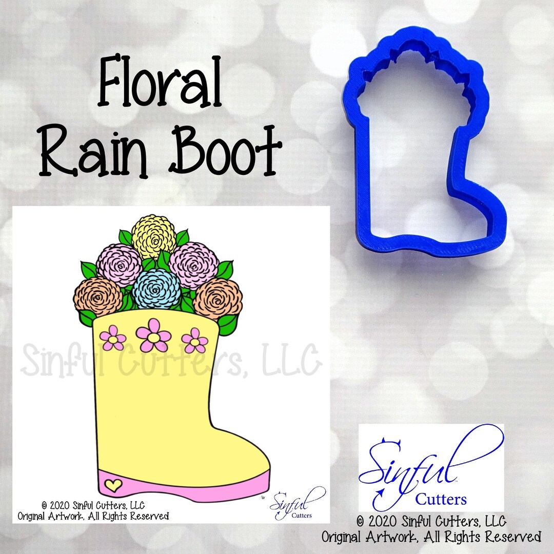 Floral Rain Boot 5" Cookie Cutter STL File & PNG Clipart, Print at Home ...