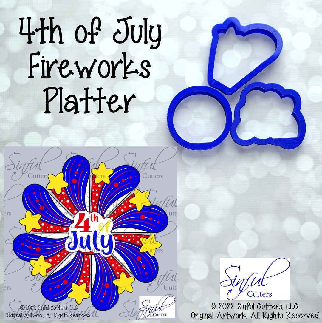Fireworks Platter 3 Pc Cookie Cutter STL Files, 3 PNG Clipart & 1 ...