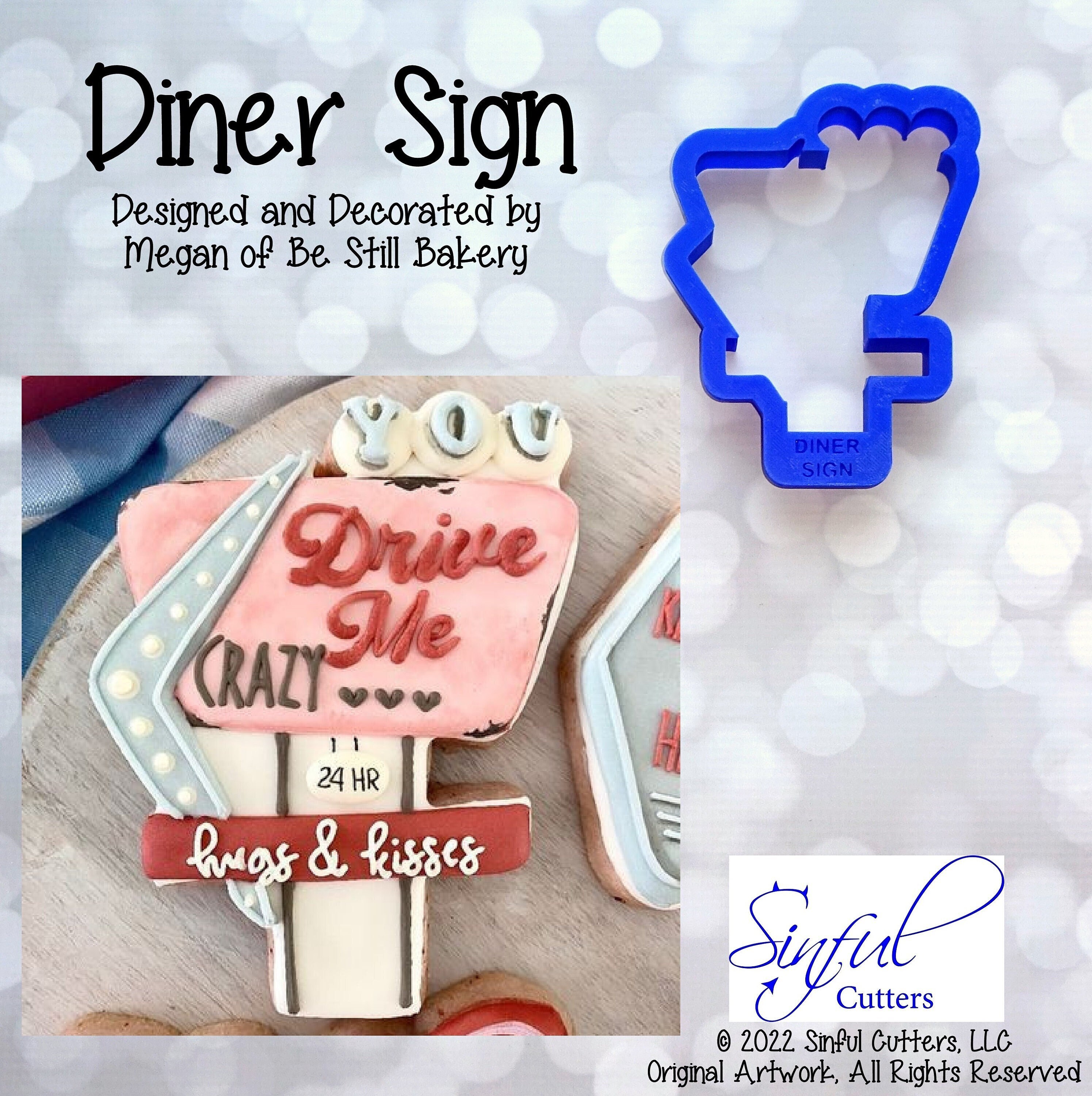 Diner Sign Cookie Cutter Stls & PNG Clipart: 5-sizes, Valentine's Day ...