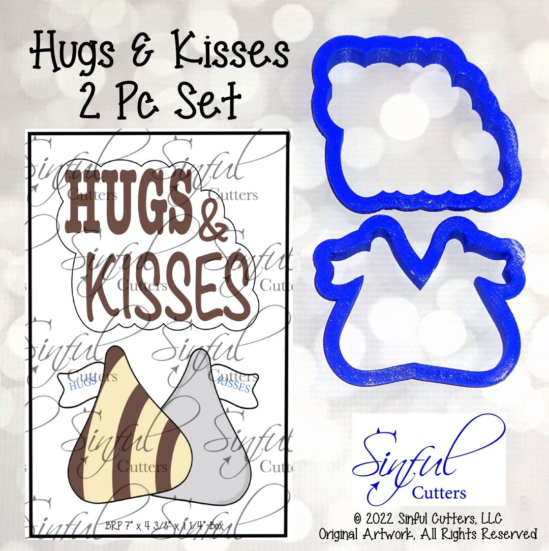 Hugs and Kisses Cookie Cutter Stls & PNG Clipart: 2pc Valentine's ...