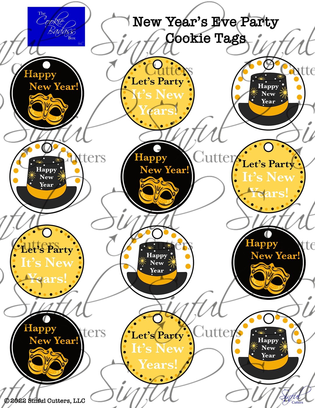 Printable Gift Tags New Year's Eve Party 2 Round Instant Download PDF ...