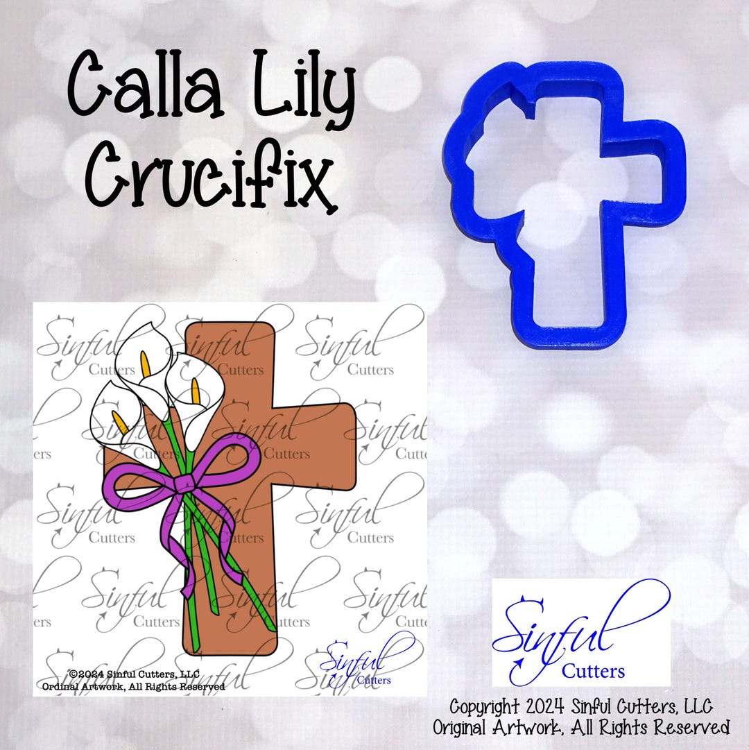 Calla Lily Crucifix 3.5" Cookie Cutter STL File & PNG Clipart Print at ...