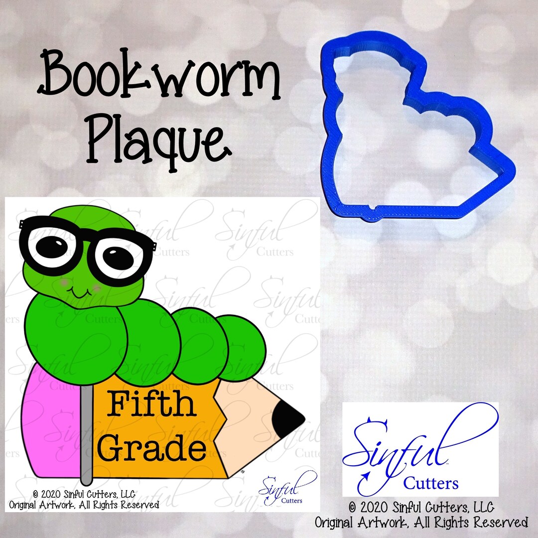 Bookworm Plaque Cookie Cutter STL Files & PNG Clipart: Back to School ...