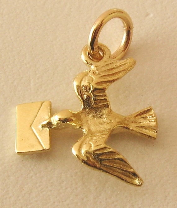 Genuine SOLID 9ct YELLOW GOLD Bird With Letter Message Dove - Etsy
