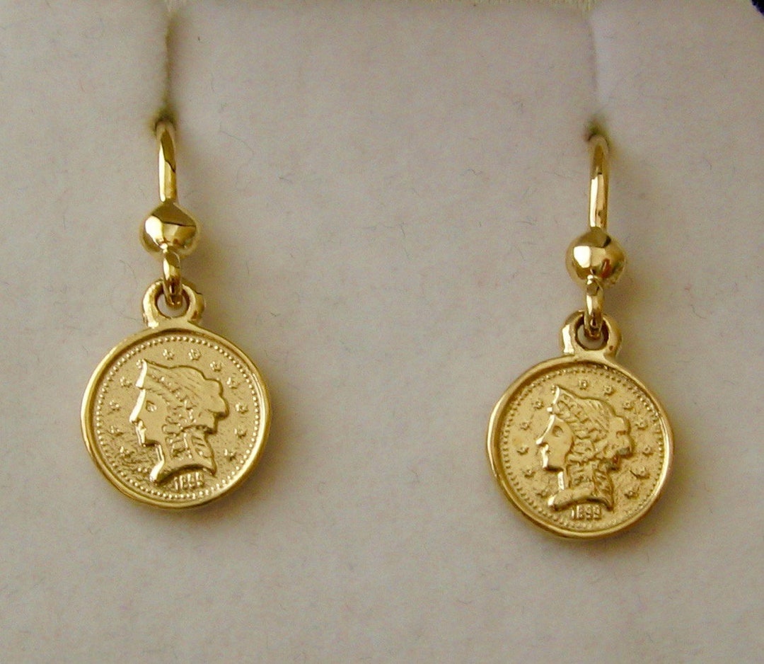 Genuine SOLID 9K 9ct YELLOW GOLD Small 1899 Coin Dangle Hook Earrings ...