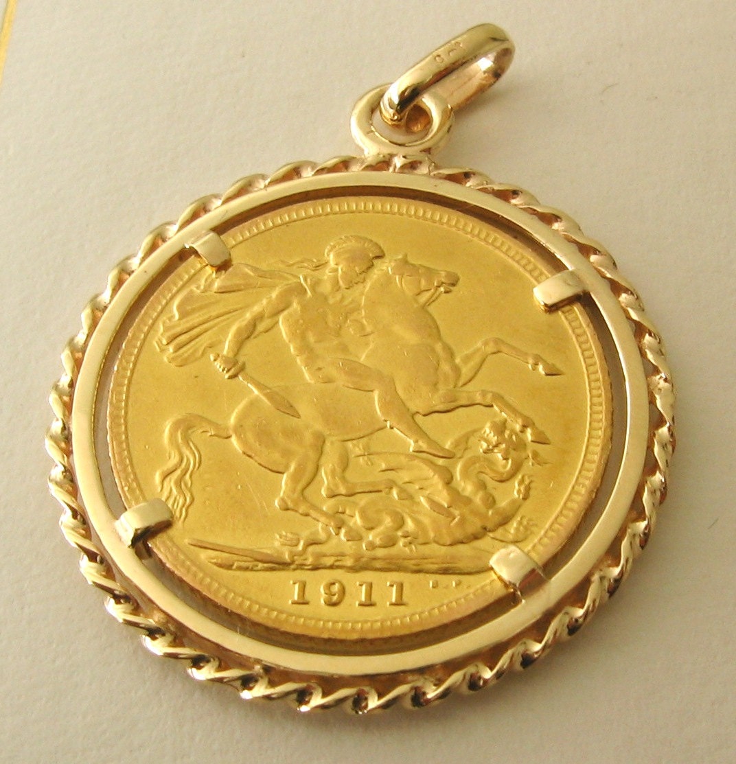 Genuine SOLID 9K 9ct YELLOW GOLD Full Sovereign Coin Holder Pendant ...