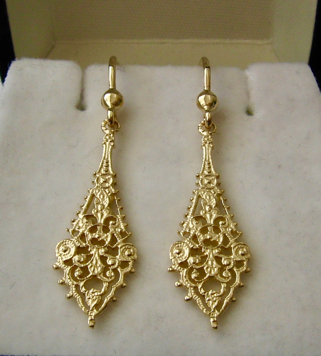 Genuine SOLID 9ct YELLOW GOLD Ancient Vintage Style Filigree Drop ...