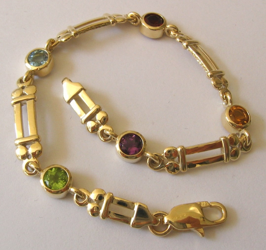 SOLID 9K 9ct YELLOW GOLD Natural Garnet Amethyst Citrine Peridot Blue ...