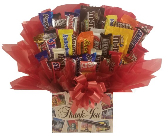 Chocolate Candy Bouquet in a Thank You Box | Etsy