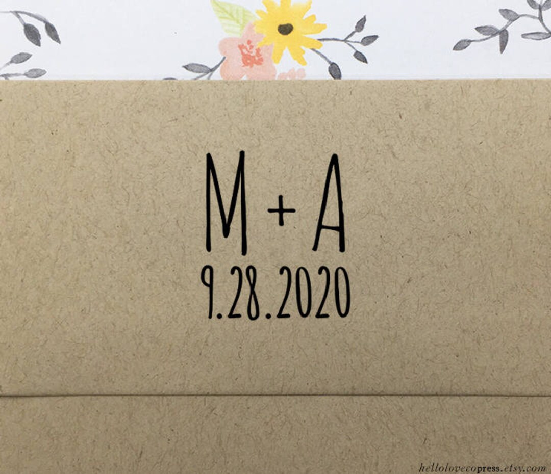 Personalized Wedding Favor Stamp, Initials & Date, Eco Friendly Rubber ...