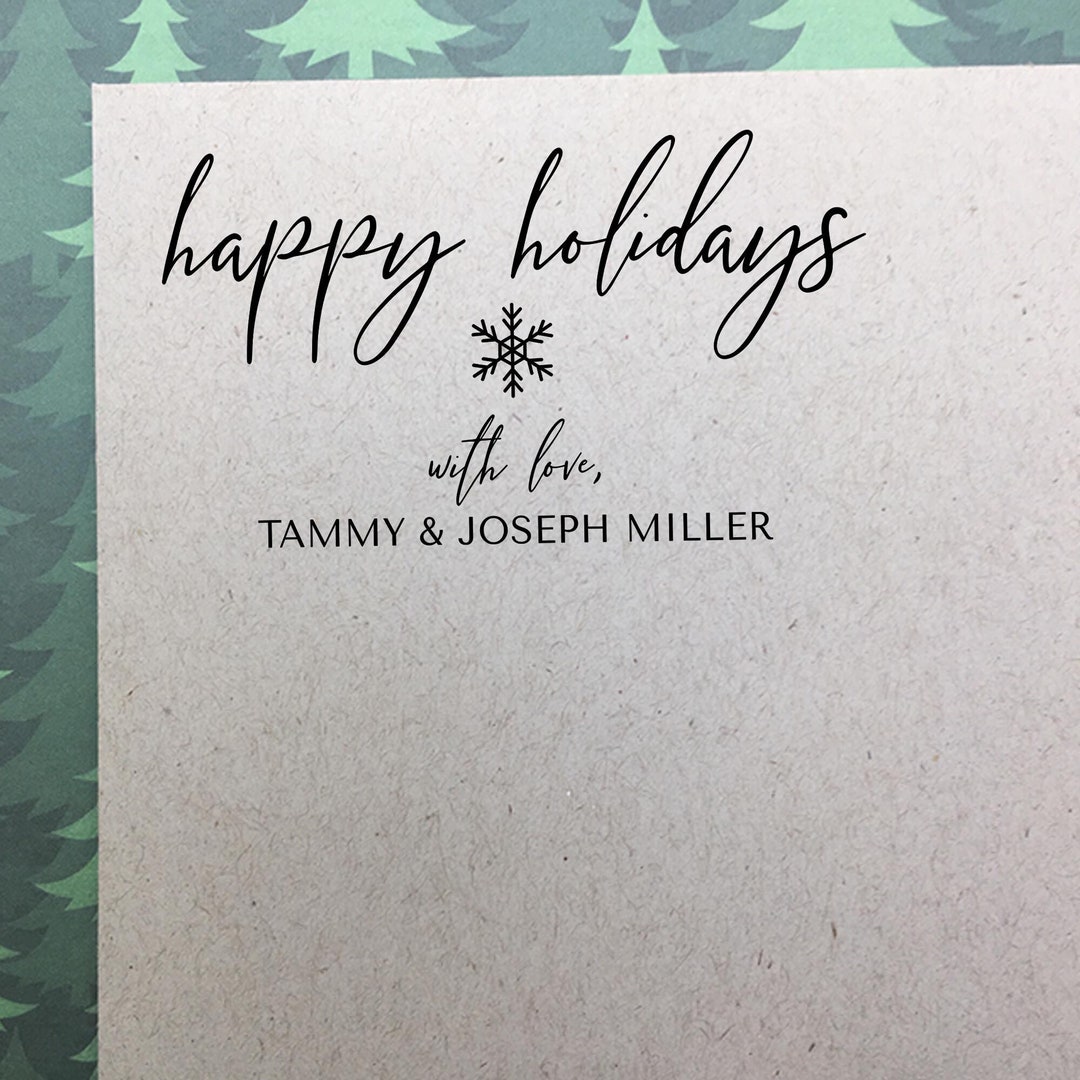 Happy Holidays Script Stamp, Personalized Holiday Stamp With Names ...