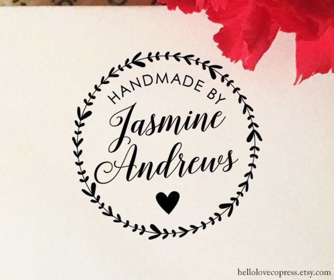 Handmade by Stamp, Personalized Self Inking Stamp, Wooden Rubber Stamp ...