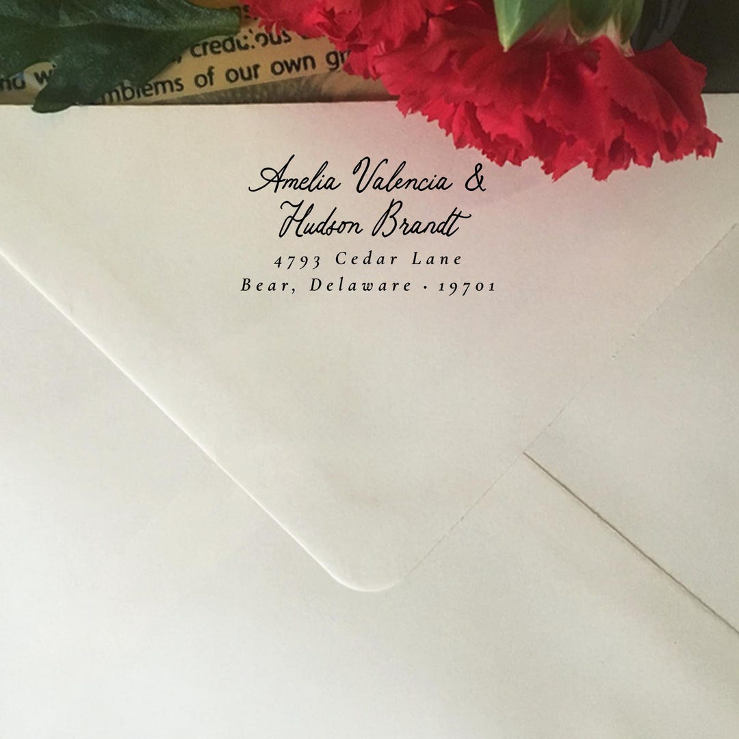 Romantic Formal Wedding Address Stamp With Two Full Names: Script Self ...