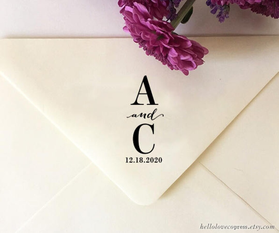 Custom Initials Stamp, Wedding Stamp With Initials and Date, Wooden ...