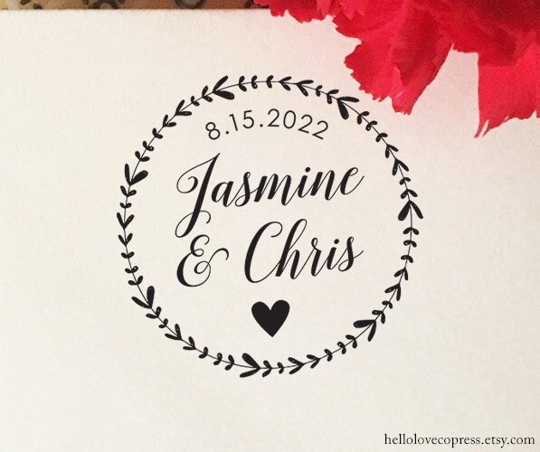 WEDDING STAMP Personalized Wedding Favor Stamp With Wreath - Etsy