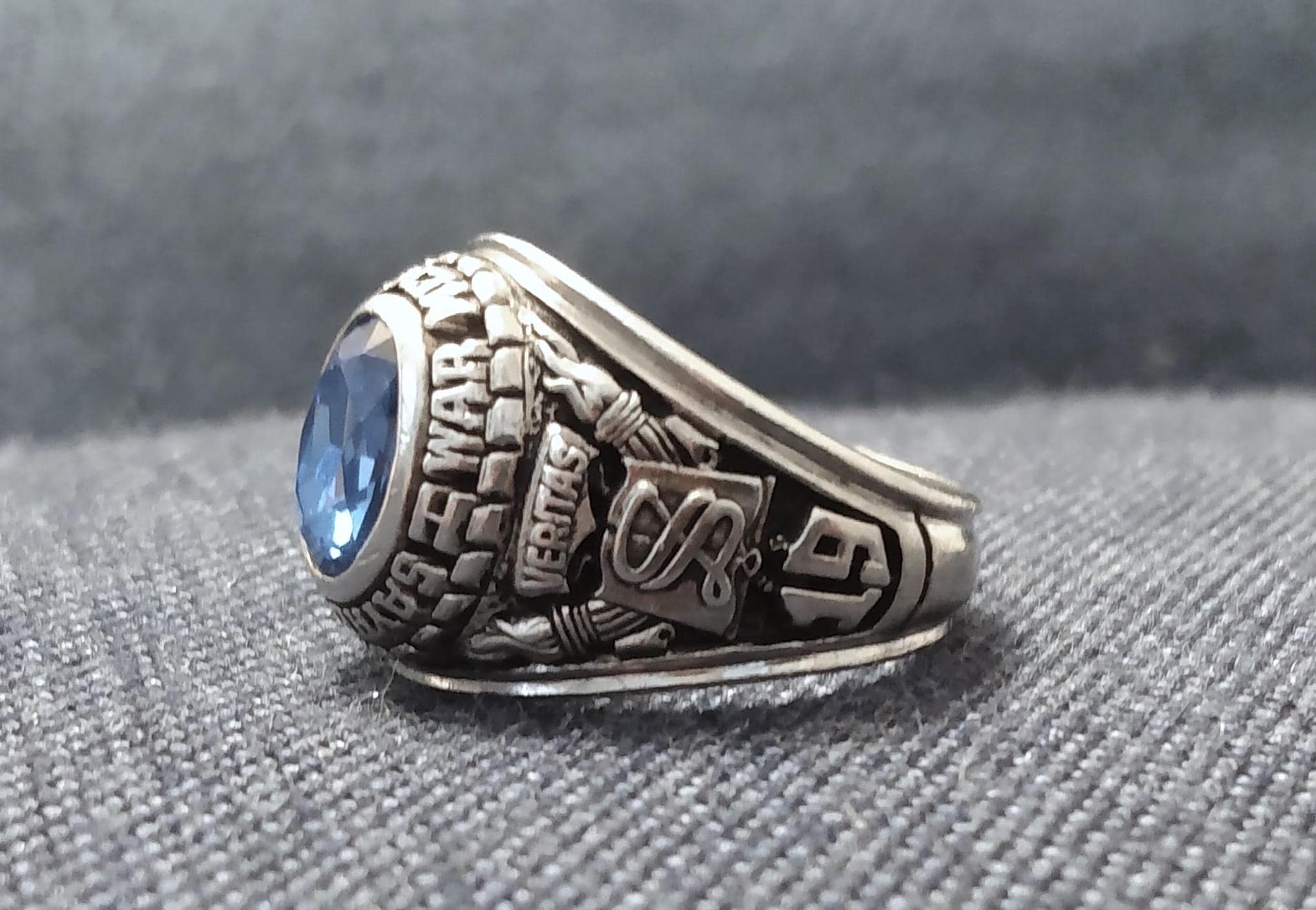 LG Balfour Sterling Silver School Ring W/ Blue Stone - Etsy