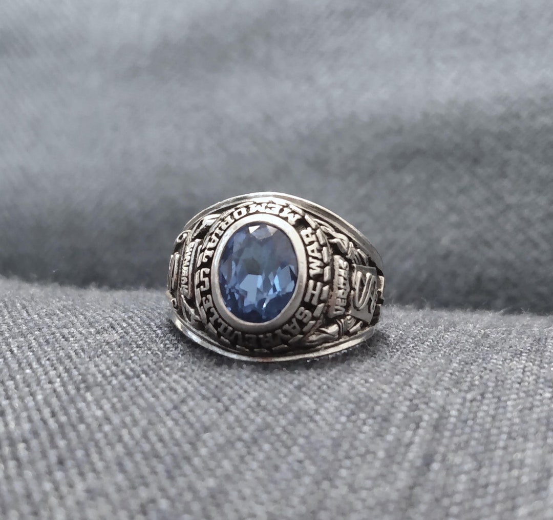 LG Balfour Sterling Silver School Ring W/ Blue Stone - Etsy