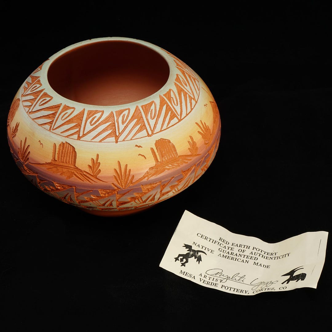 Mesa Verde Pottery Carved Etched Red Earth Pot Signed Angelite Yazzie ...