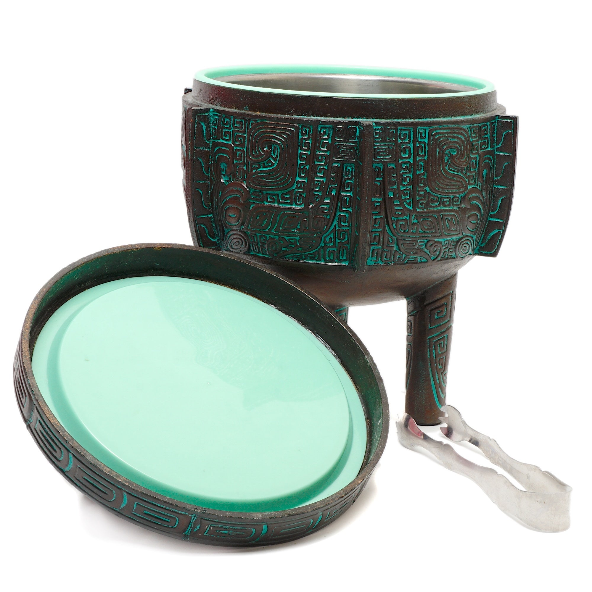 James Mont Bronze Ice Bucket Mid-century Chinese Faux Vertigris Patina ...