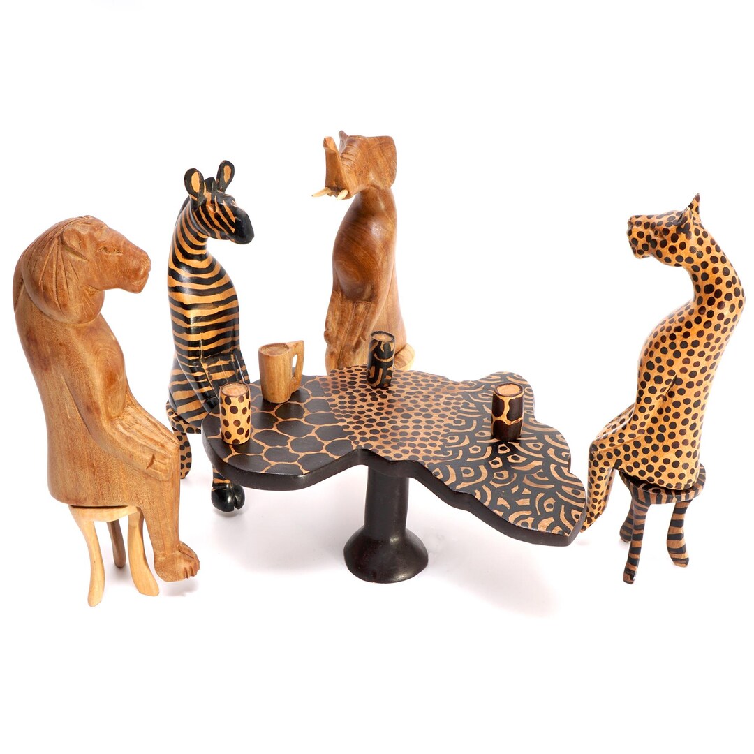 Kenya Artisan Hand-carved Wood Figures Mahogany African Safari Animal ...