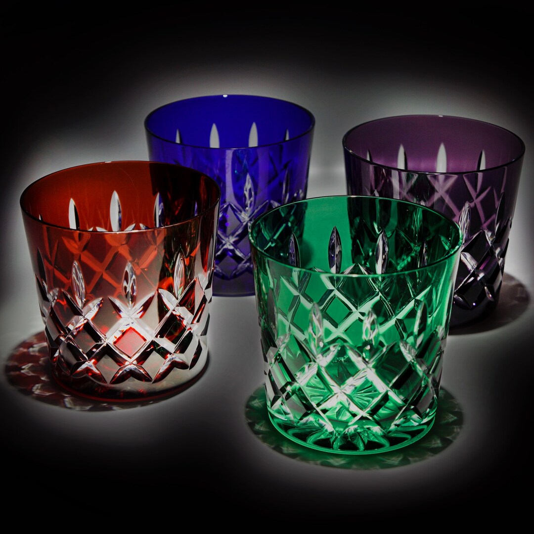 Cut Crystal Old Fashioned Glasses Set of 4 Ajka Arabella Jewel Tone Cut ...
