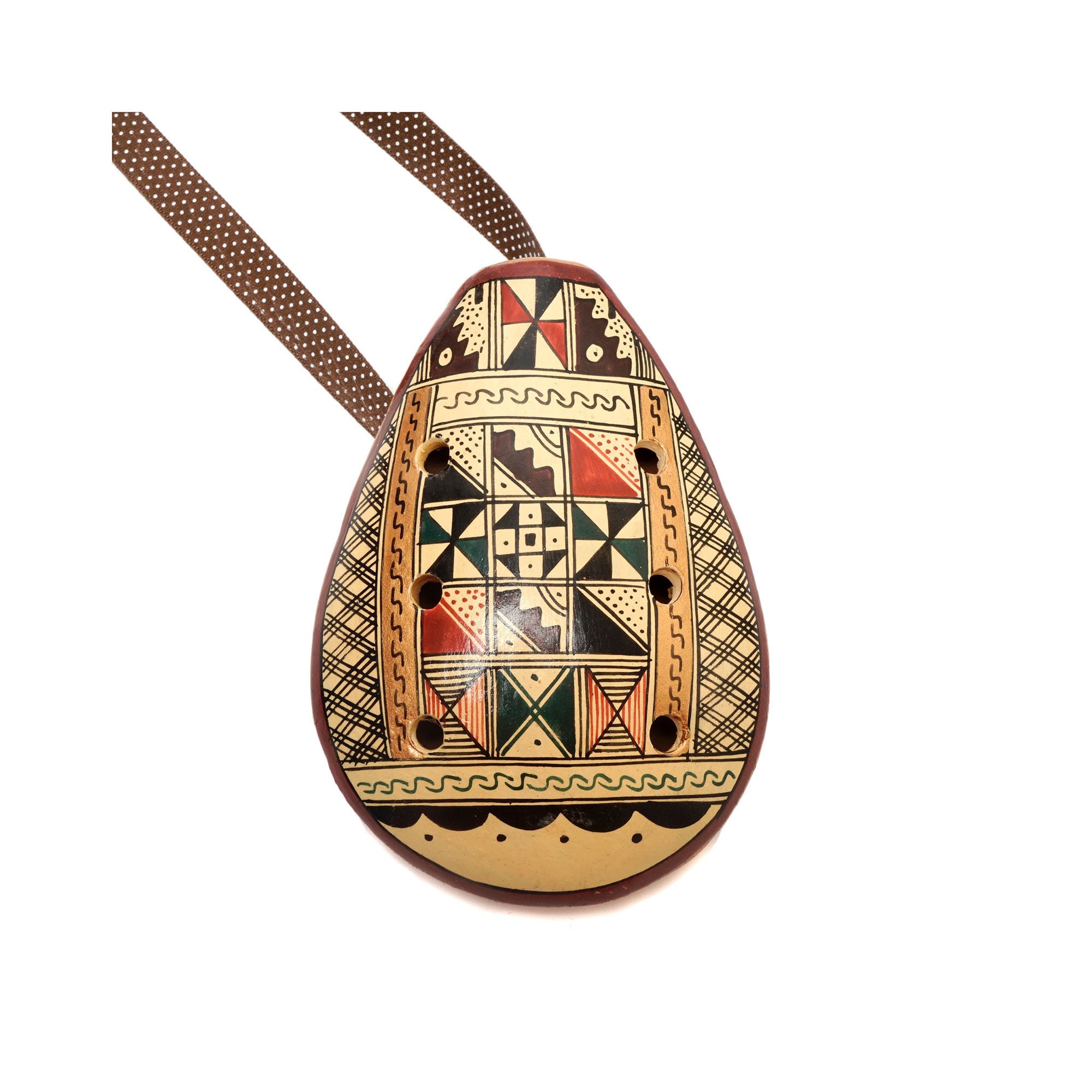 6-hole Ocarina Red Clay Flute Whistle Peruvian Folk Art Geometric ...