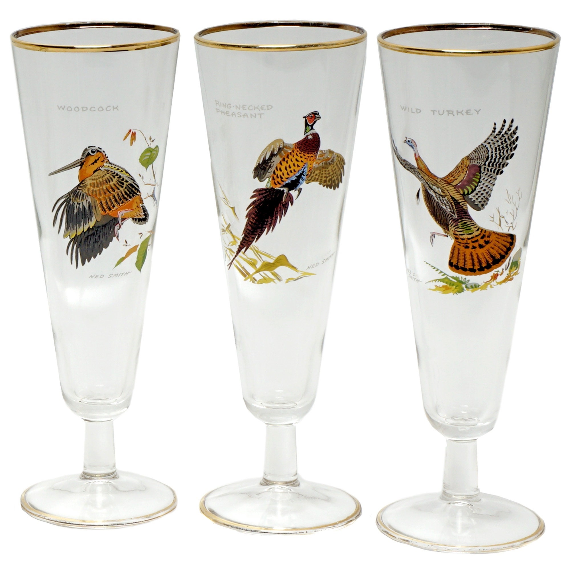 Ned Smith Game Bird Pilsner Glasses Set of 7 Footed 10 Oz. Beer Glasses ...
