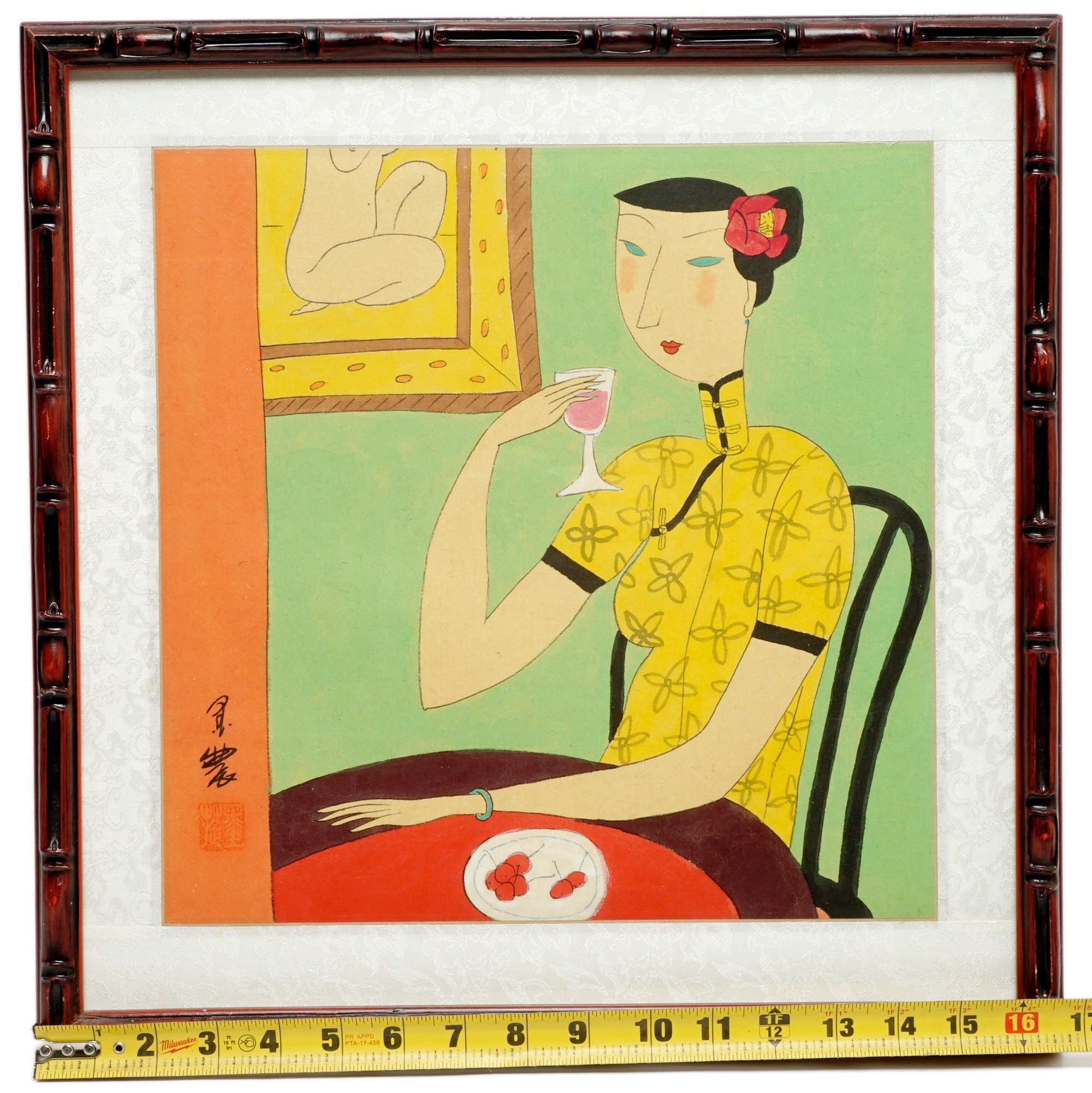 Chinese Modernist Painting by Artist Mo Nong Asian Woman Tasting Red ...