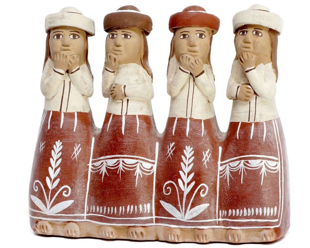 Peruvian Folk Art Pottery Whistle: Four Gossiping Women Clay Figurine ...