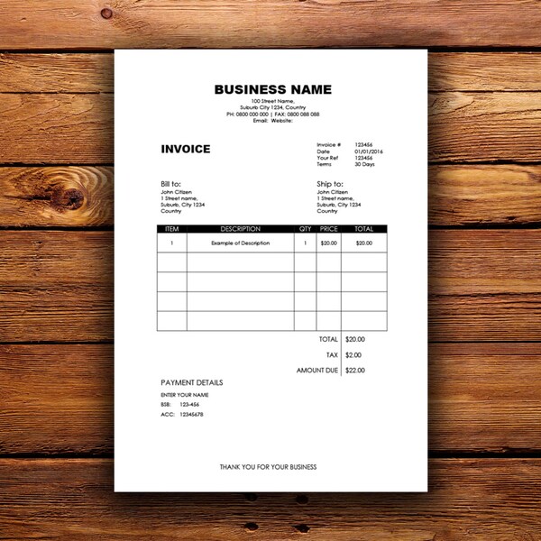 Ms Word Invoice - Etsy