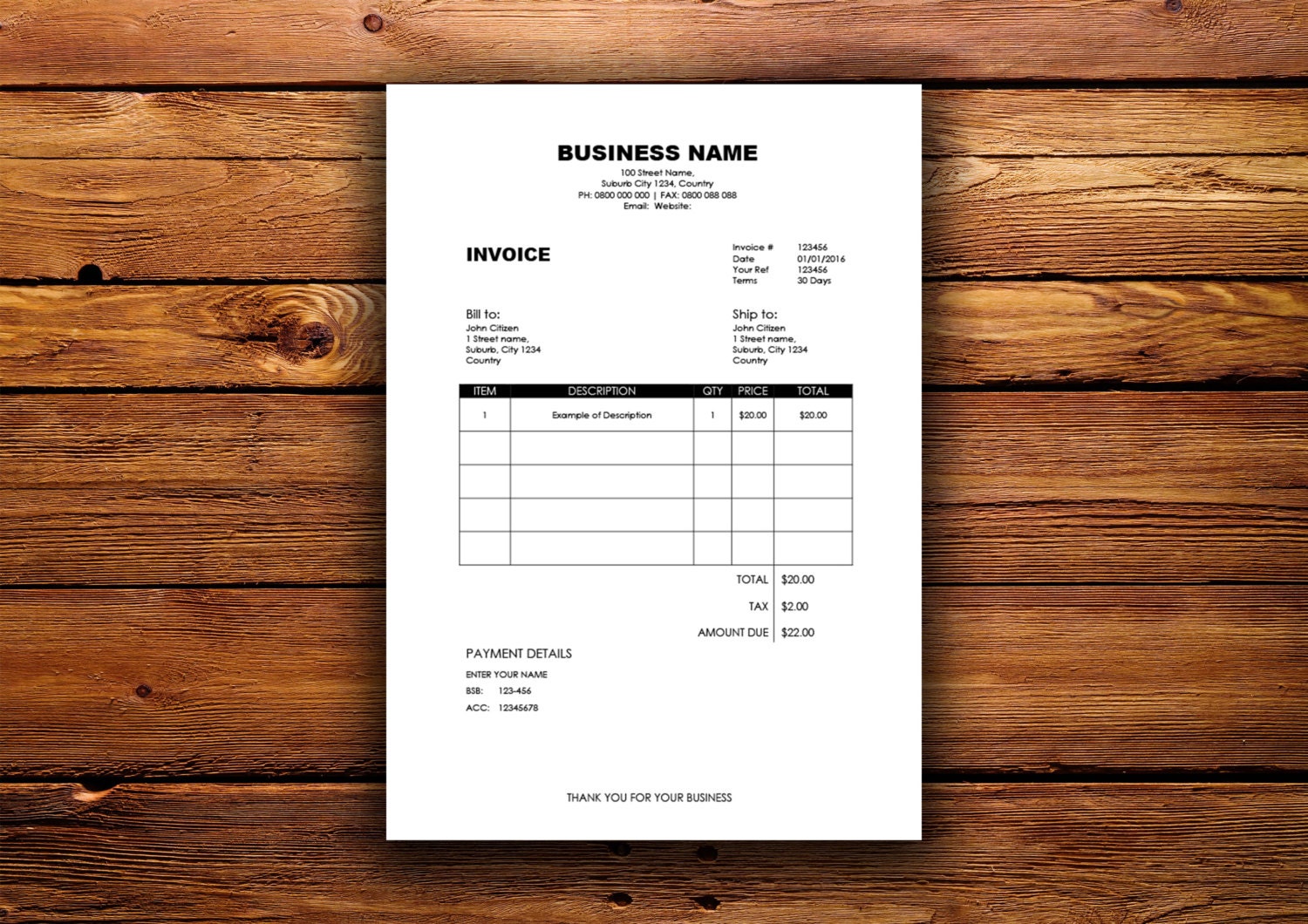 Digital Download Invoice Template MS Word Instant Download Tax Invoice ...