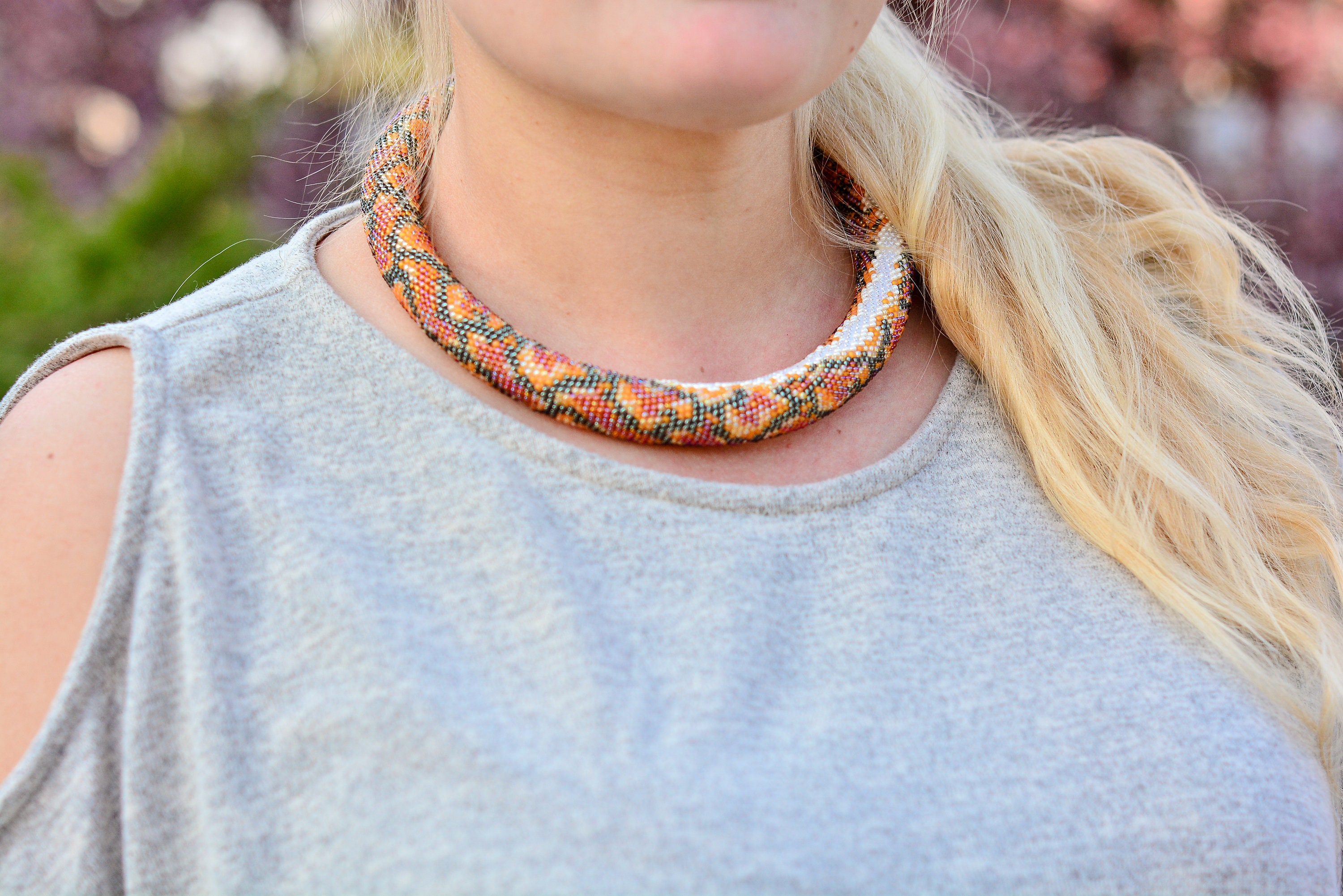 Python Necklace,snake Print Snake Bead Crochet Rope Chocker Necklace ...