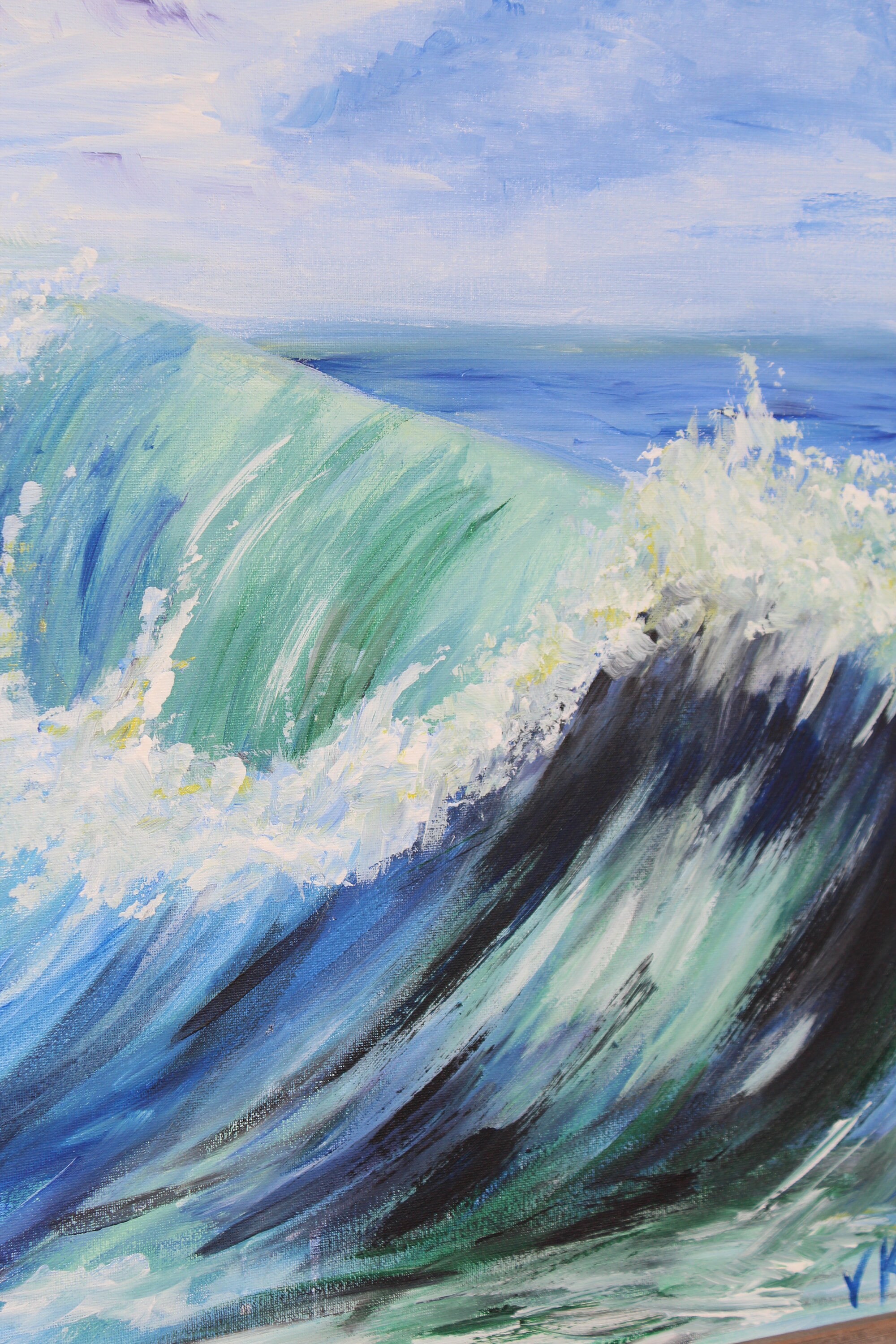 Ocean wave California original wall art acrylic vertical painting in a ...
