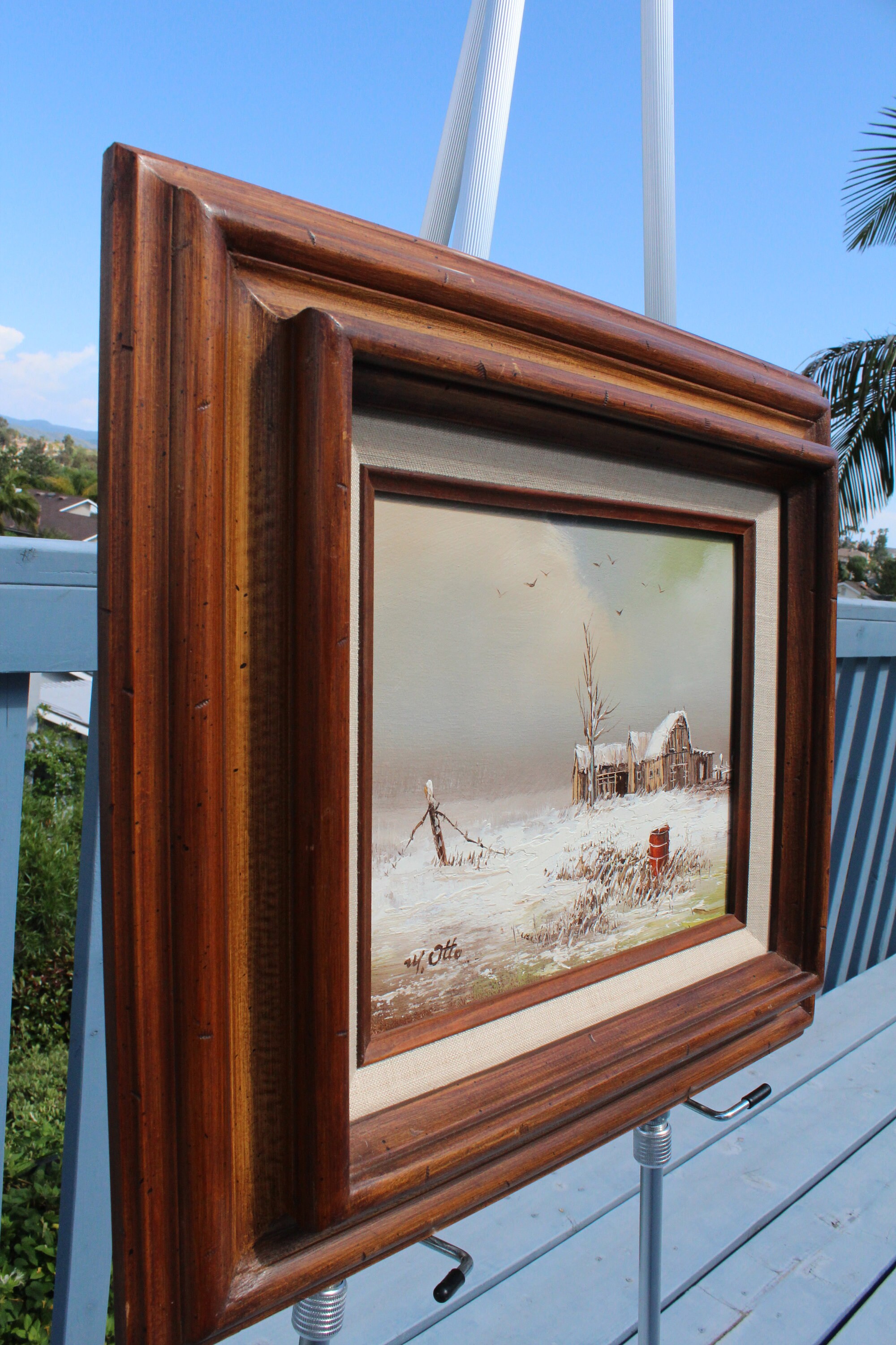 M. Otto Winter Barn Farm Landscape Framed Oil Painting Vintage Original ...