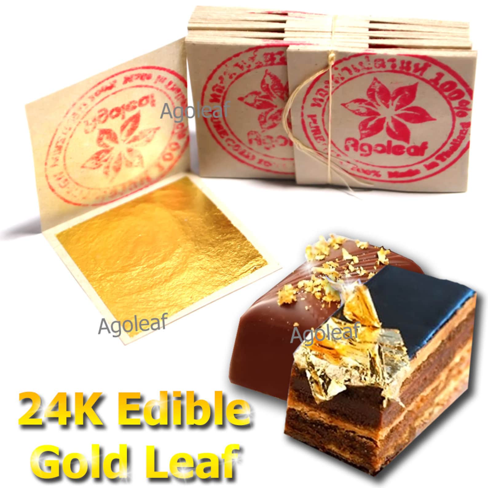 100pcs Edible Gold Leaf Sheets 24K 100% Pure Cake Decoration Macaroon ...